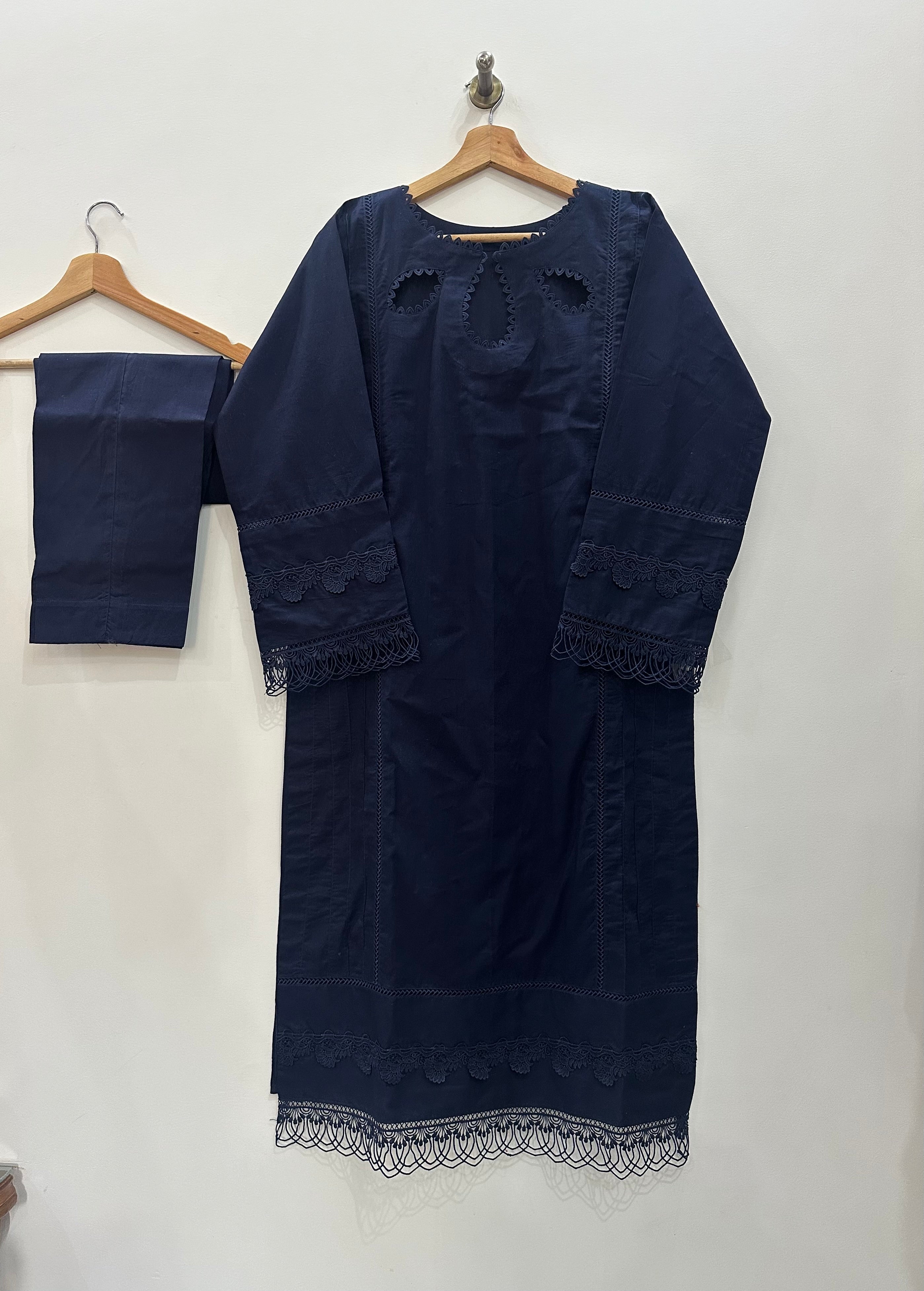 3pcs blue cotton lase work – Ayesha.B